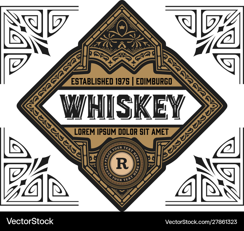 Whiskey label vintage design retro Royalty Free Vector Image