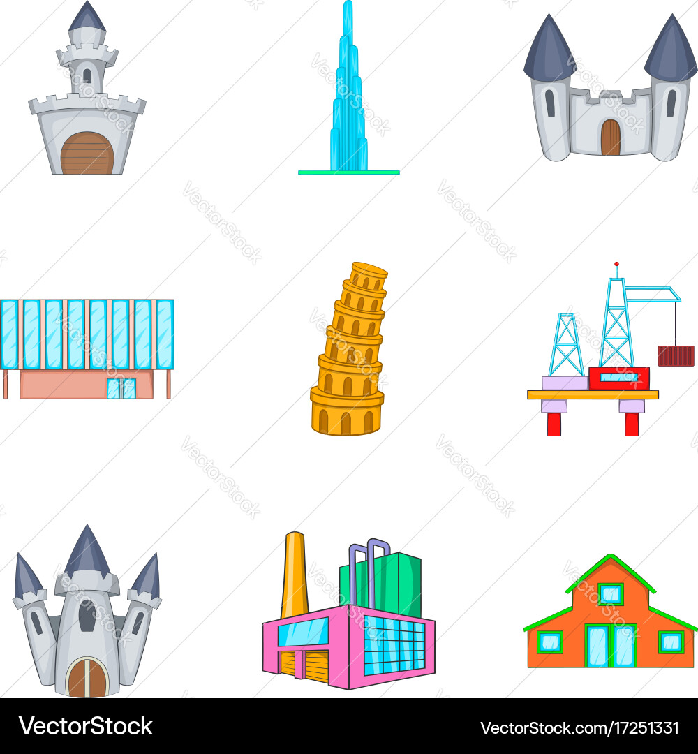 Tower icons set cartoon style Royalty Free Vector Image