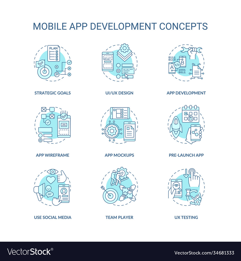 Mobile app development concept icons set Vector Image