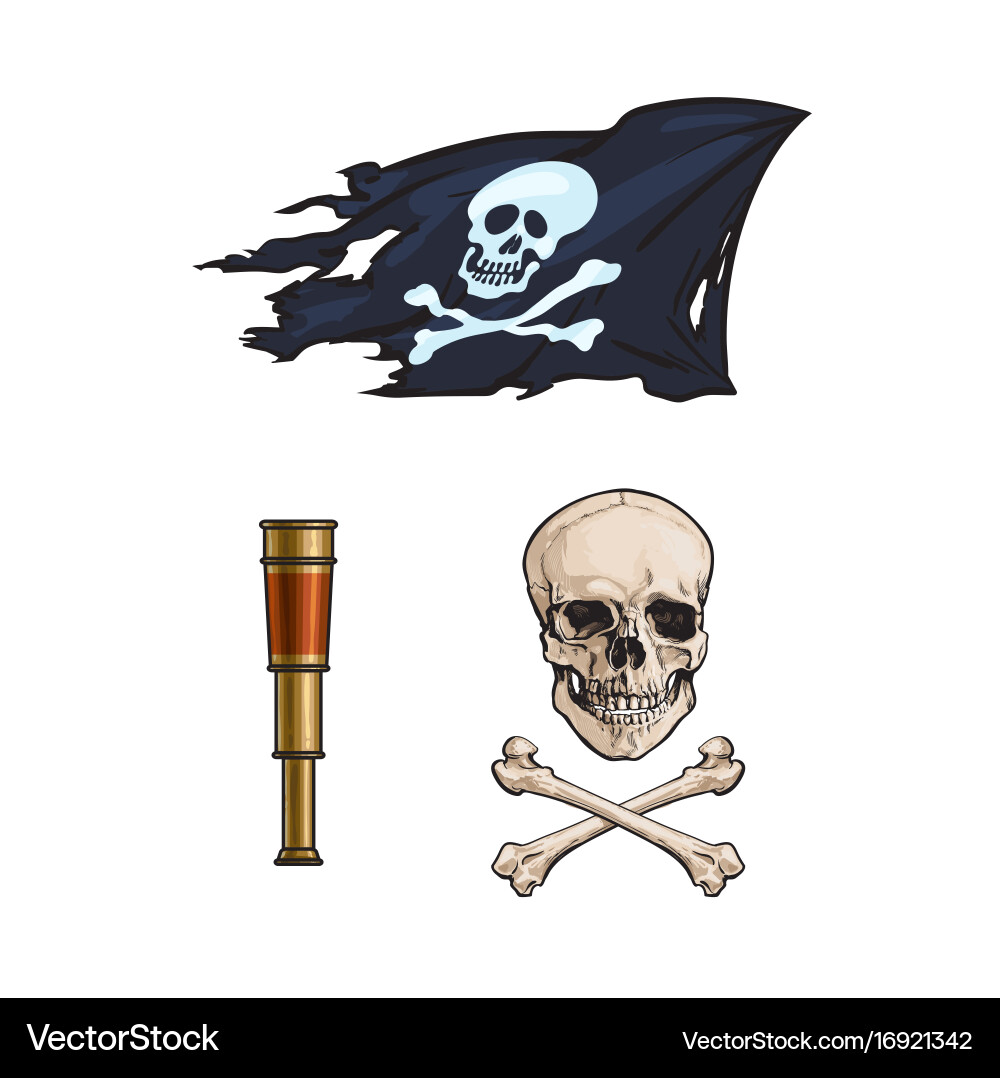 Cartoon pirates symbols set isolated Royalty Free Vector