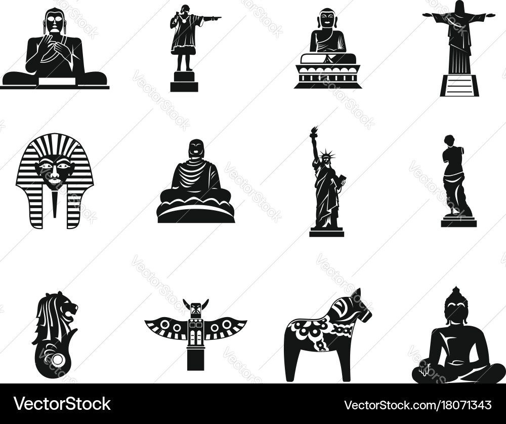 Statue icon set simple style Royalty Free Vector Image