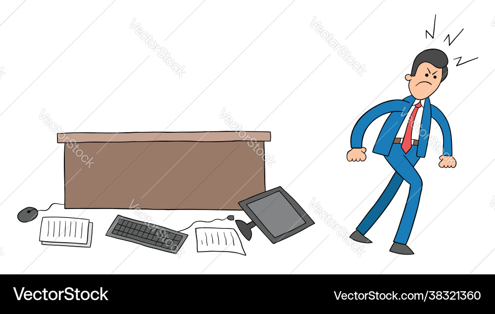 Cartoon businessman very angry threw computer Vector Image