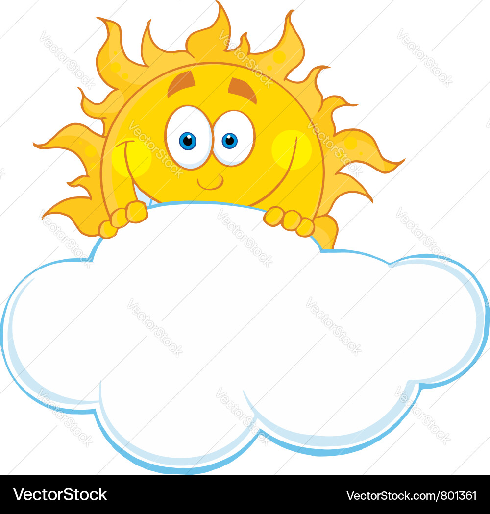 Happy sun hiding behind cloud Royalty Free Vector Image