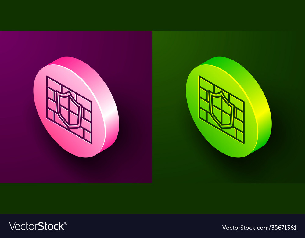 Isometric line shield with cyber security brick Vector Image Isometric line shield with cyber security brick Vector Image