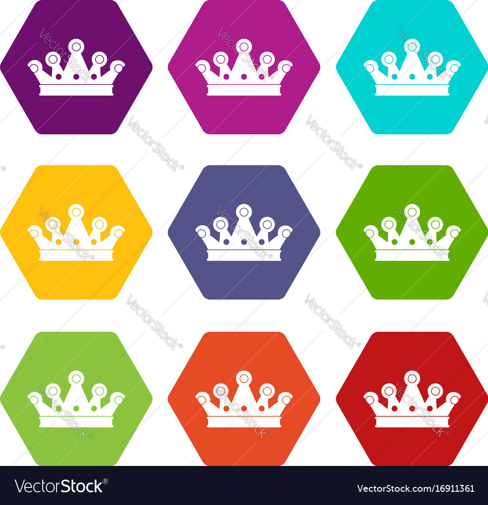 Royal crown icon set color hexahedron Royalty Free Vector