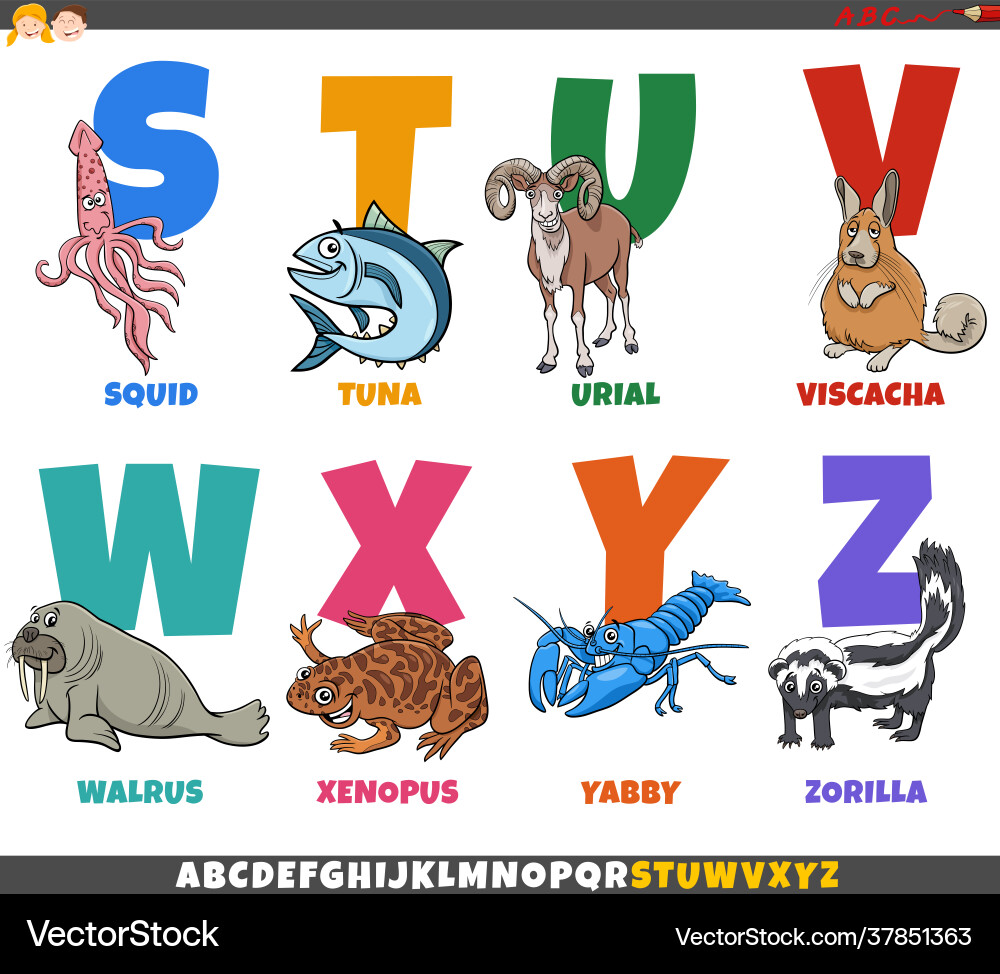 Educational cartoon alphabet set with animal Vector Image