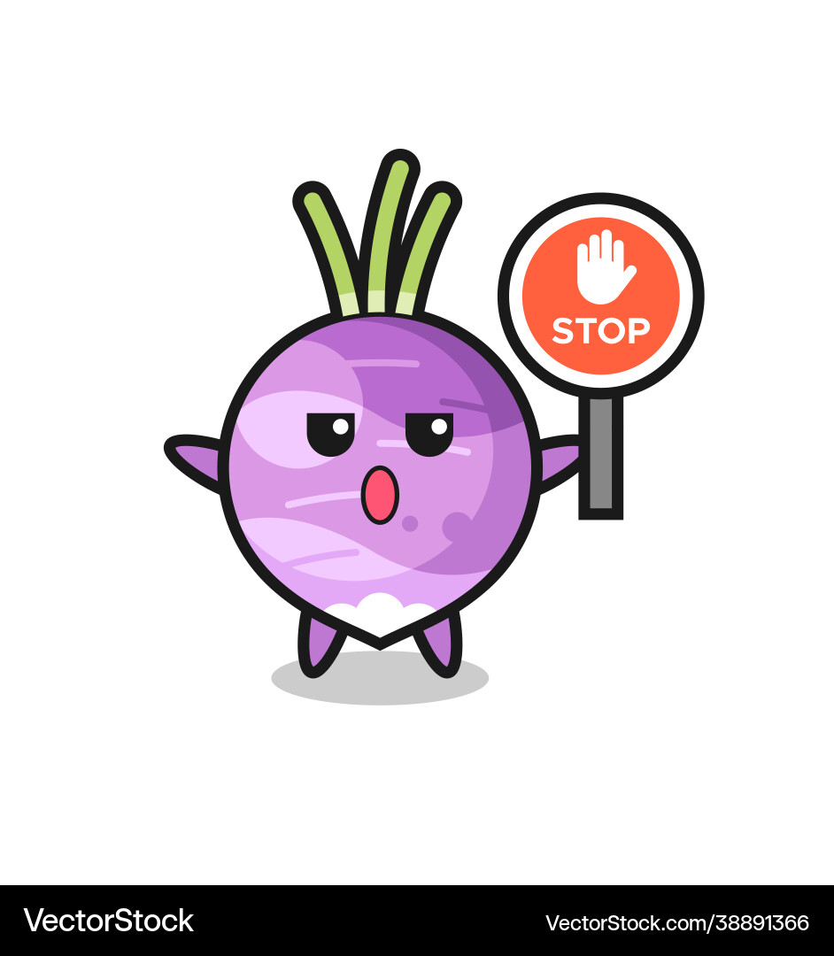 Turnip character holding a stop sign Royalty Free Vector
