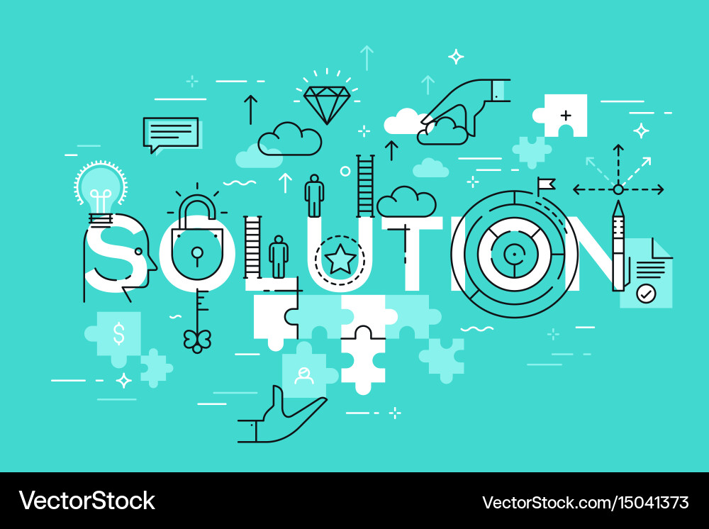 Thin line flat design banner of business solutions
