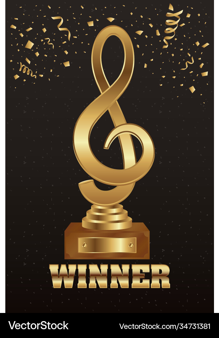 Winner trophy music note golden with confetti Vector Image