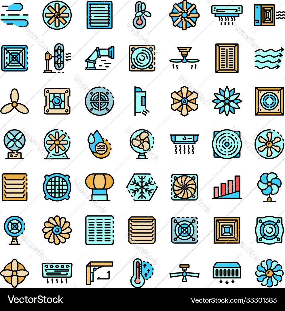 Ventilation icons set flat Royalty Free Vector Image