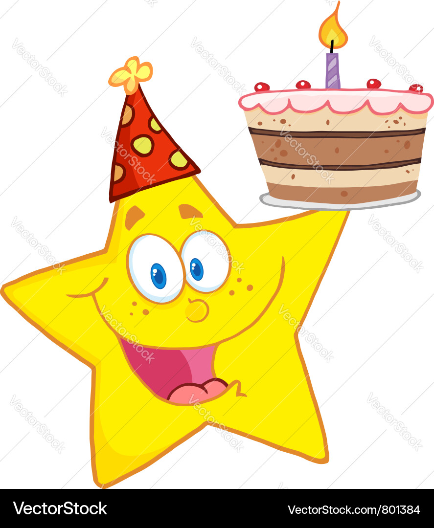 Happy star holding a birthday cake Royalty Free Vector Image