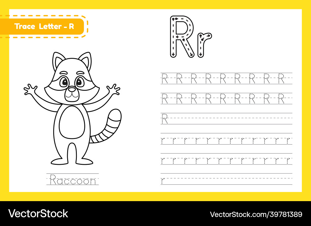 Trace letter r uppercase and lowercase alphabet Vector Image