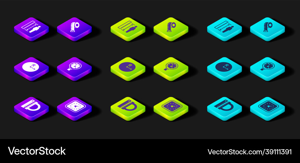 Set protractor and ruler clock radius pressure Vector Image