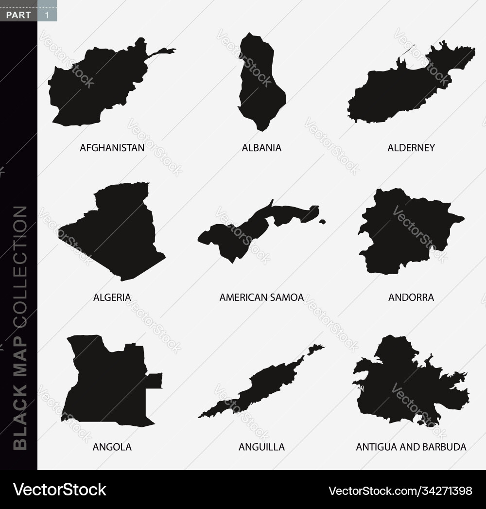 Black map collection contour maps world Royalty Free Vector