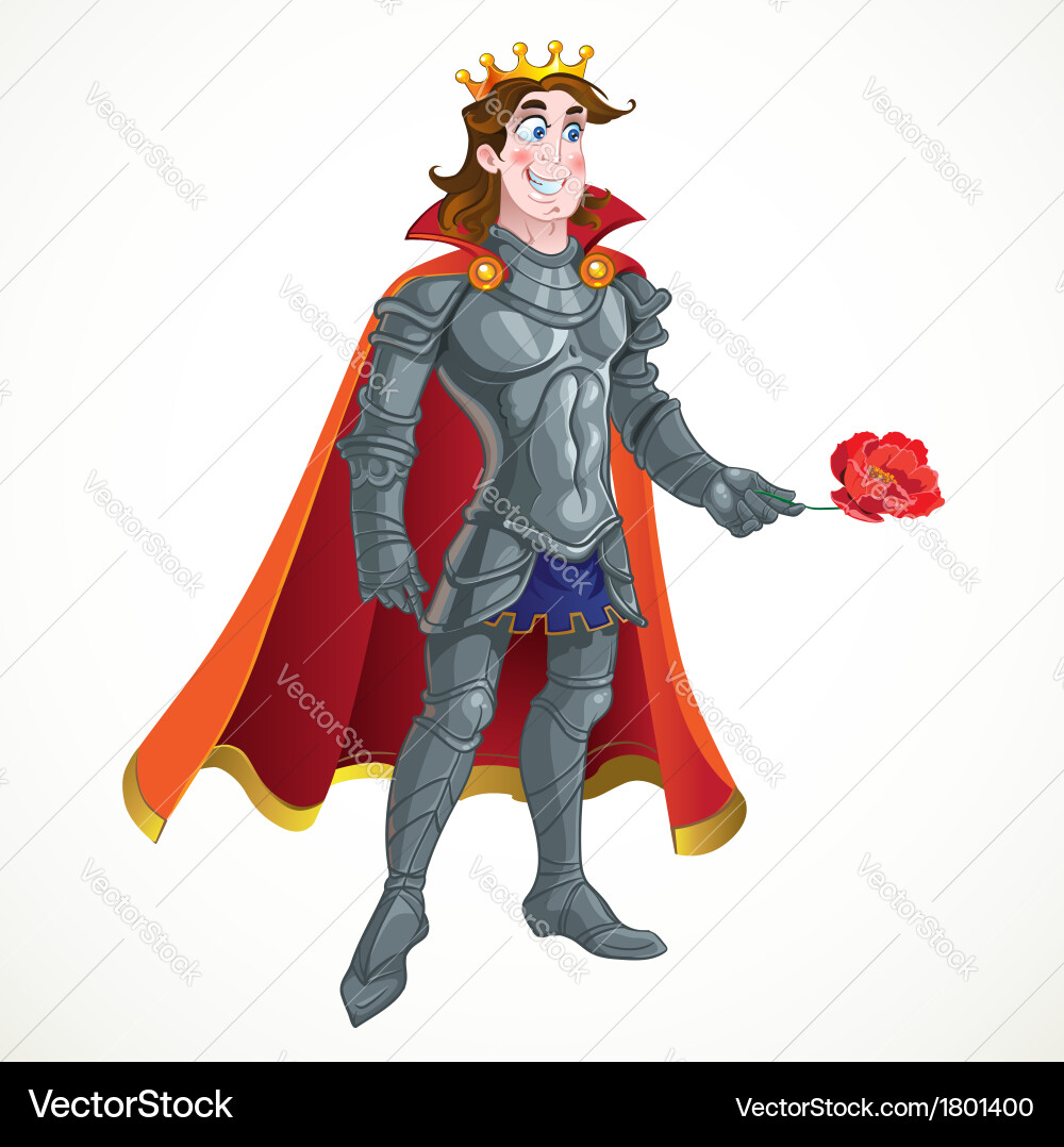 Prince charming in armour give flower Royalty Free Vector