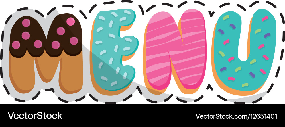 Menu letters with pastry embellishment icon image Vector Image