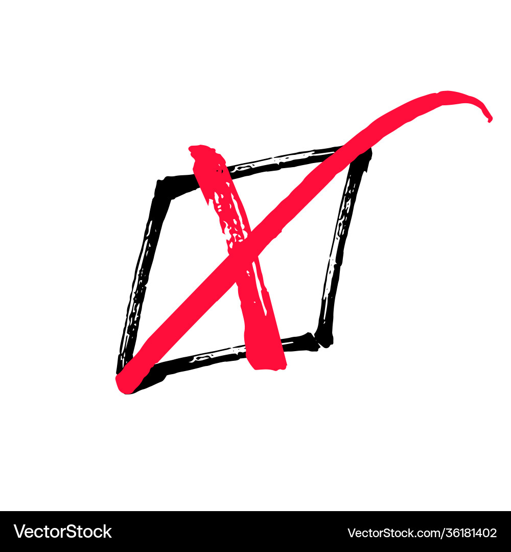 Grunge hand drawn cross mark in check box Vector Image