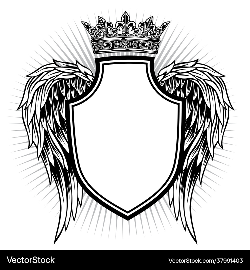 Crown shield with wings vintage Royalty Free Vector Image