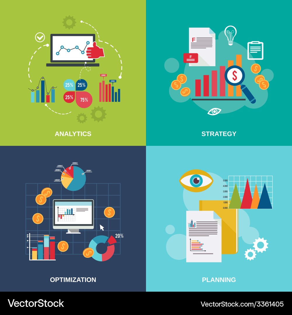 Business chart icons flat set Royalty Free Vector Image