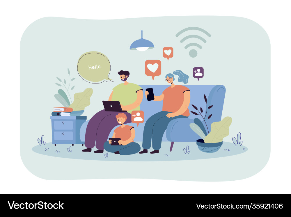 Addicted family using digital gadgets Royalty Free Vector
