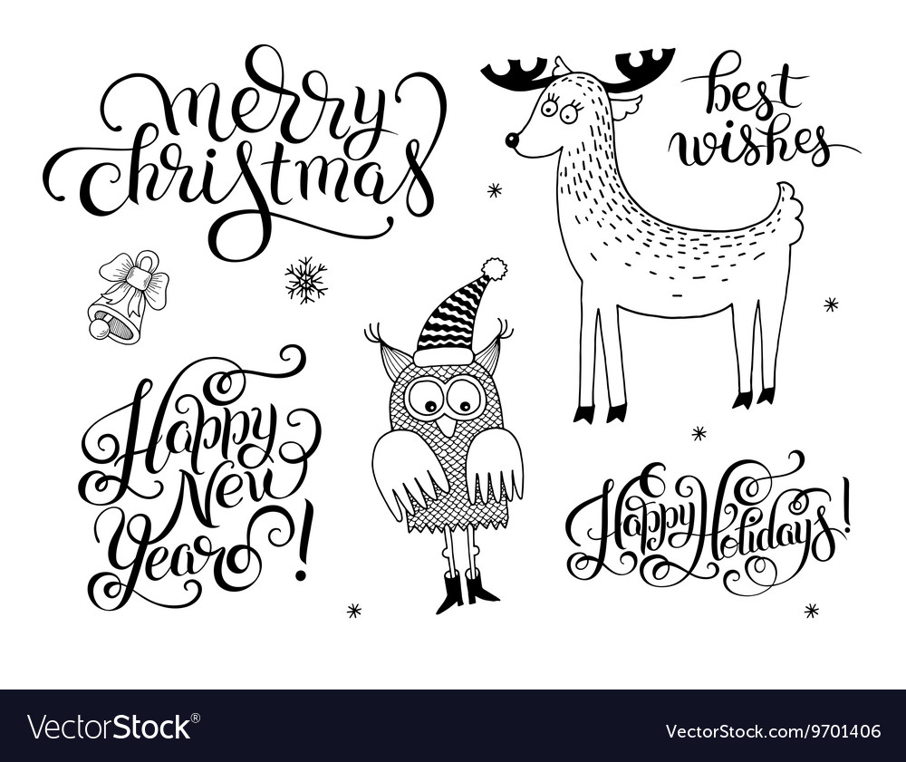 Black and white christmas collection set Vector Image