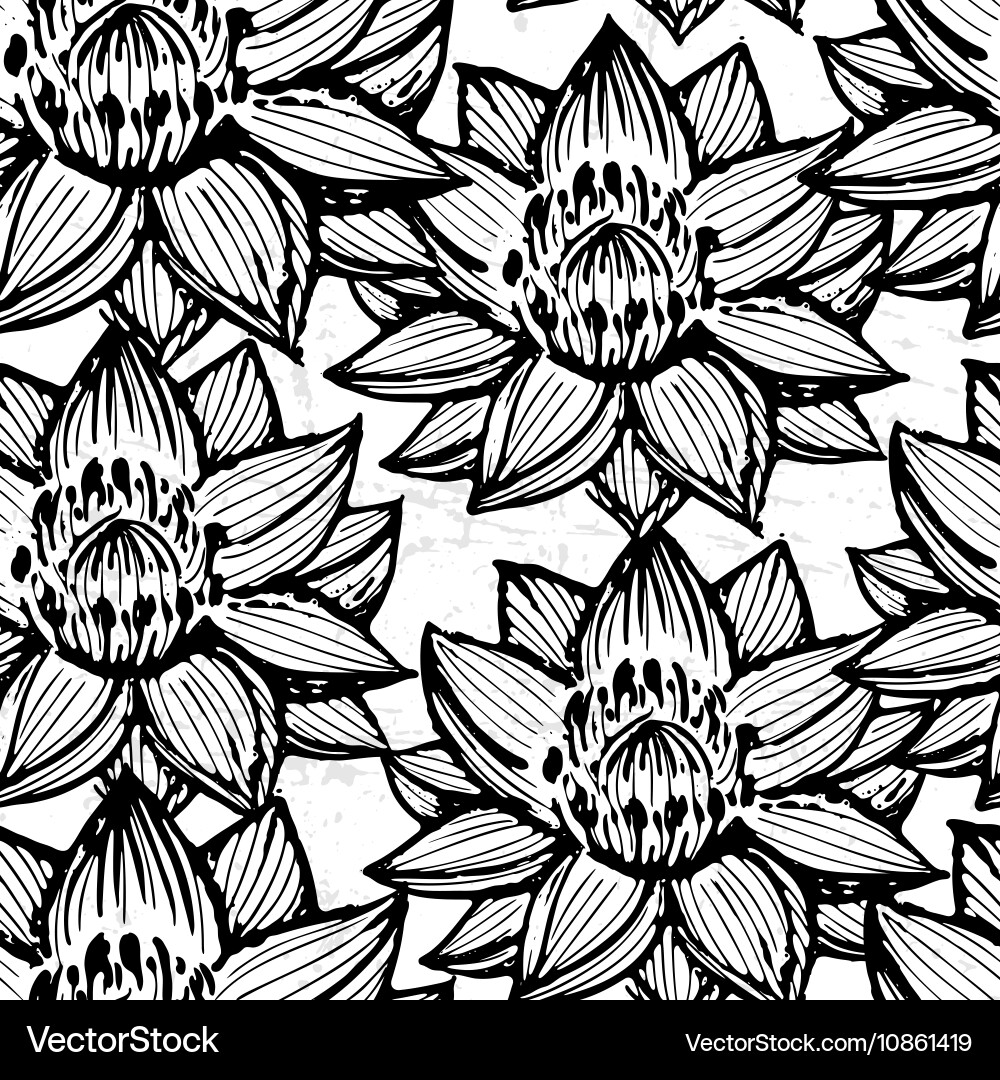 Lotus ink hand drawn seamless pattern Royalty Free Vector