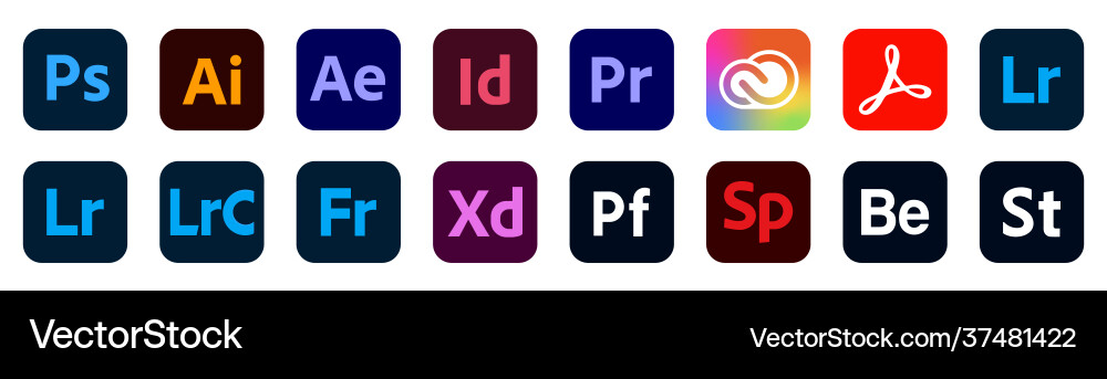 Set popular adobe apps icons Royalty Free Vector Image