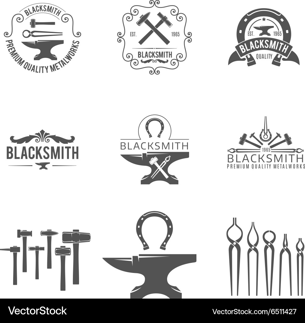 Vintage blacksmith and metalworks logos emblems Vector Image by ...