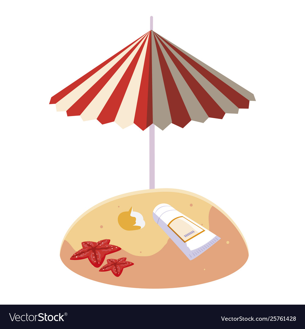 Summer sand beach with umbrella and solar blocker Vector Image