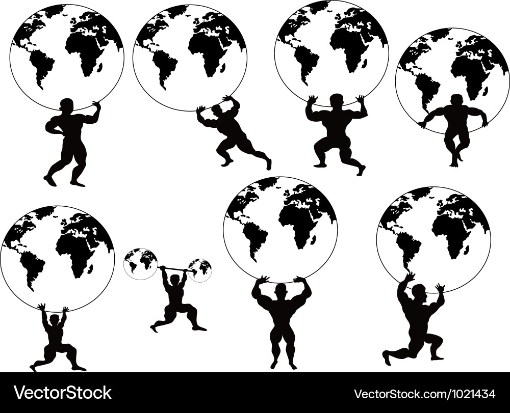 Strong man lifting earth Royalty Free Vector Image