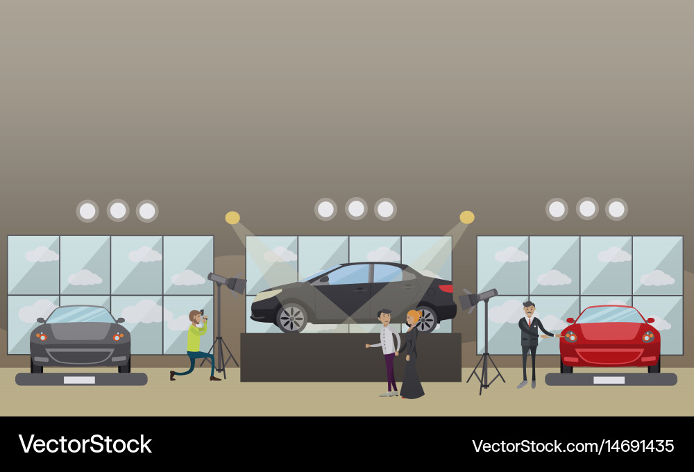Car show in flat style Royalty Free Vector Image