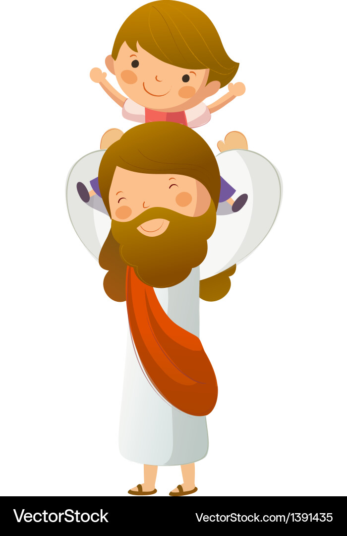Jesus christ carrying boy on shoulder Royalty Free Vector