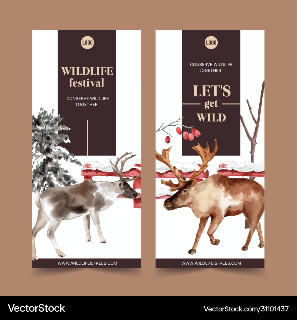 Winter animal flyer design with deer tree Vector Image