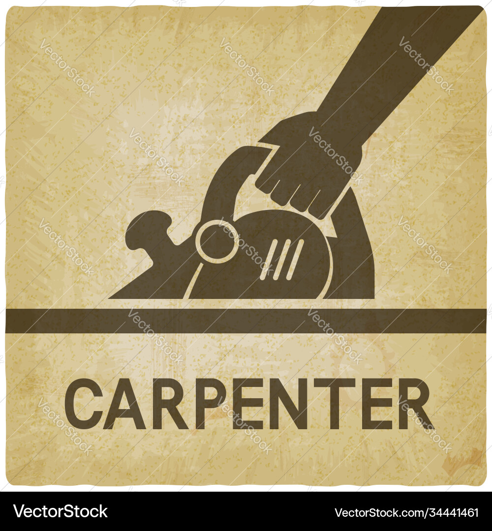 Carpentry hand with electric planer on vintage Vector Image