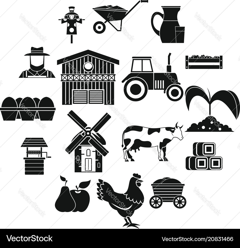Farm icons set simple style Royalty Free Vector Image