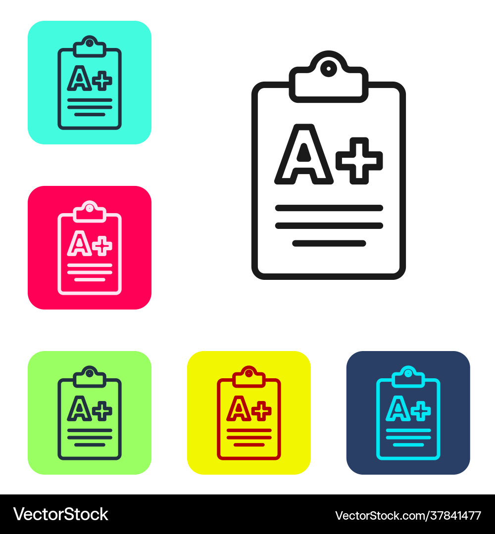 Black line exam sheet with a plus grade icon Vector Image