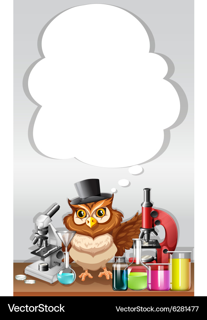 Border design with owl in chemistry lab Royalty Free Vector