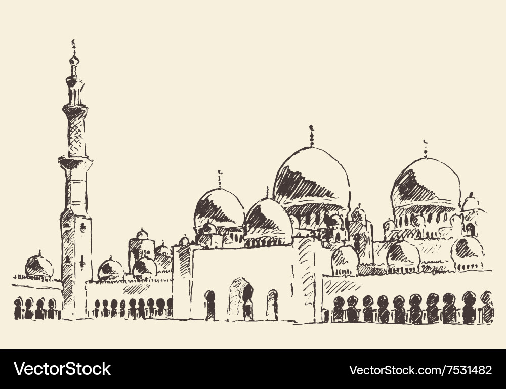 Abu Dhabi main mosque Sheikh Zayed Mosque drawn Vector Image