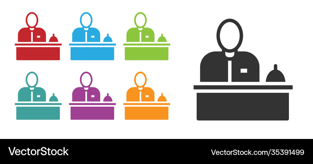 Black receptionist standing at hotel reception Vector Image