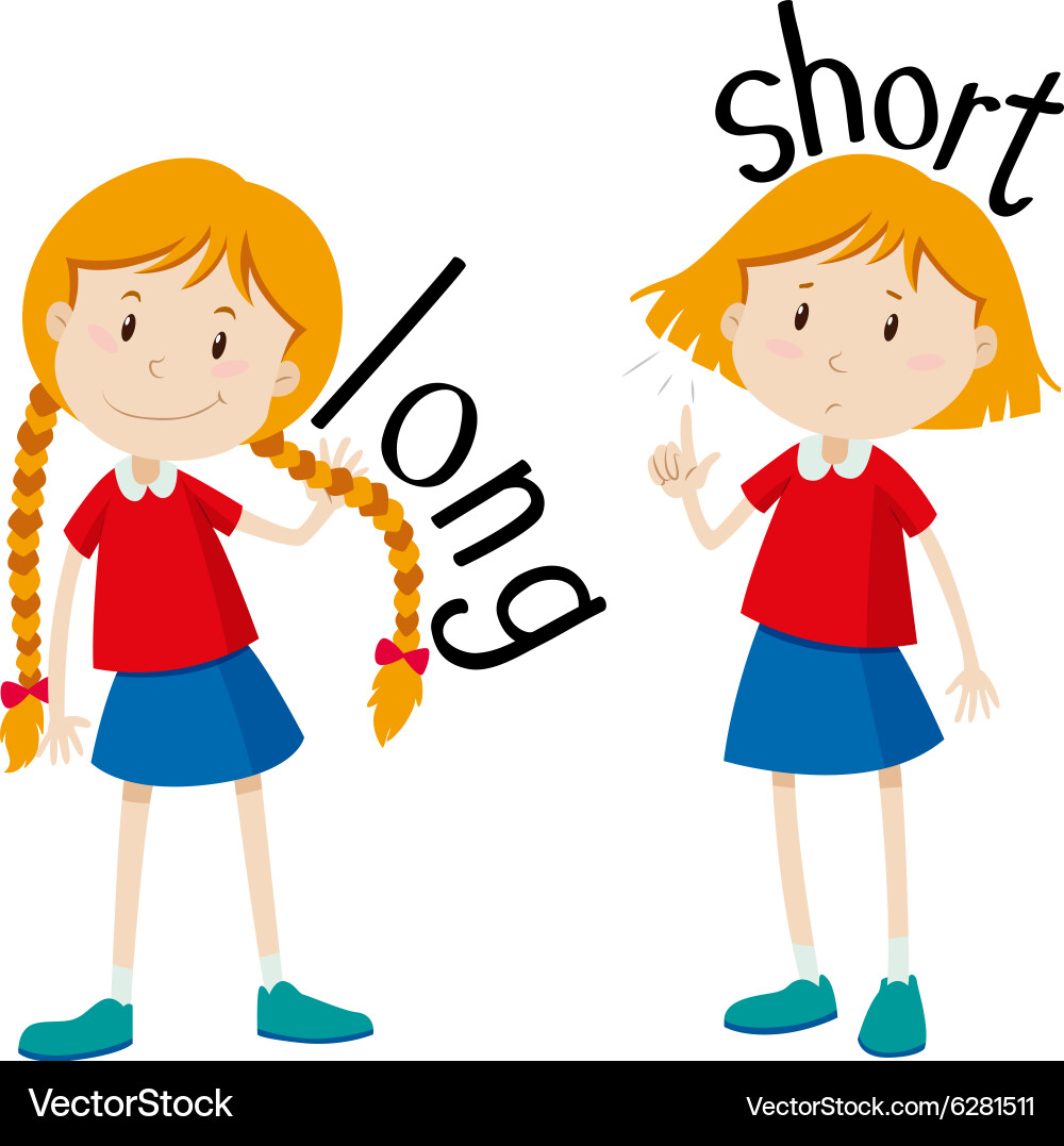 Opposite adjectives long and short Royalty Free Vector Image