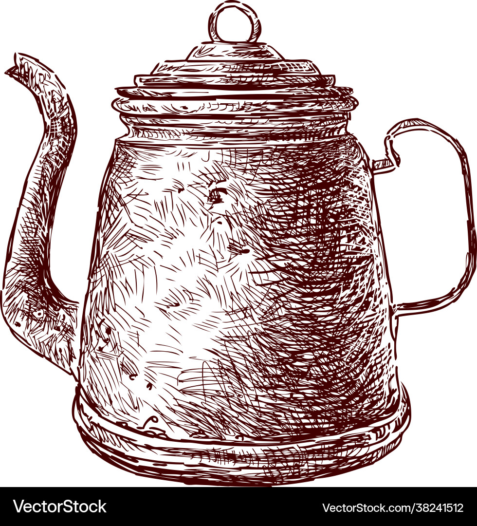 Freehnad drawing old copper tea pot Royalty Free Vector