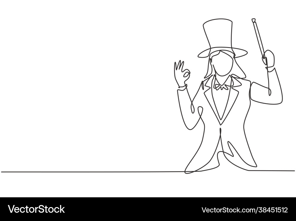 Single continuous line drawing female magician Vector Image