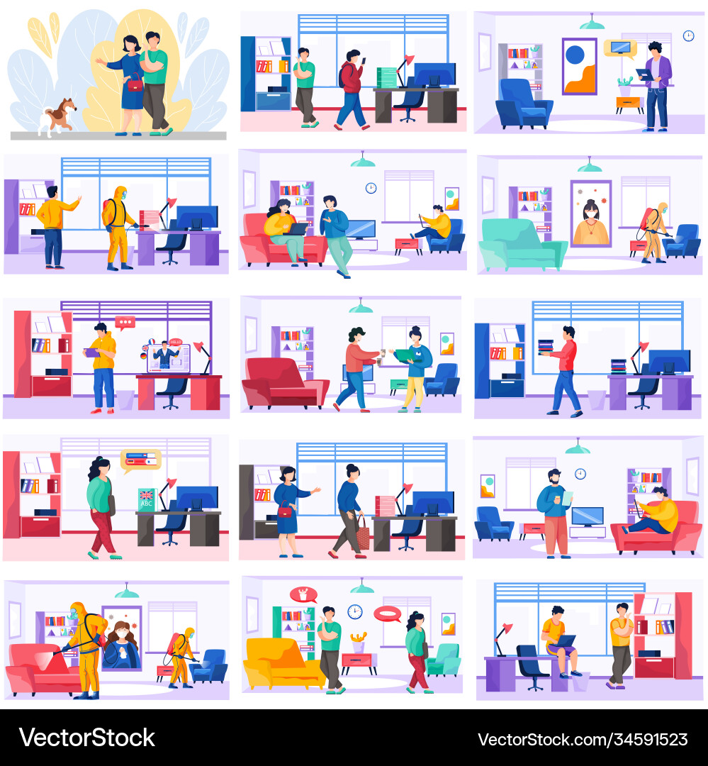 People in various common situations work Vector Image