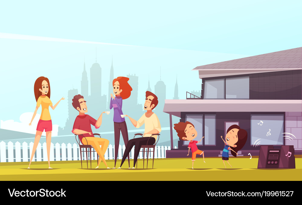 Neighbors party cartoon Royalty Free Vector Image