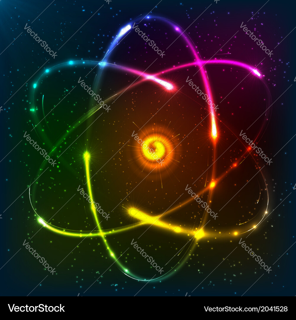 Shining neon atom model Royalty Free Vector Image
