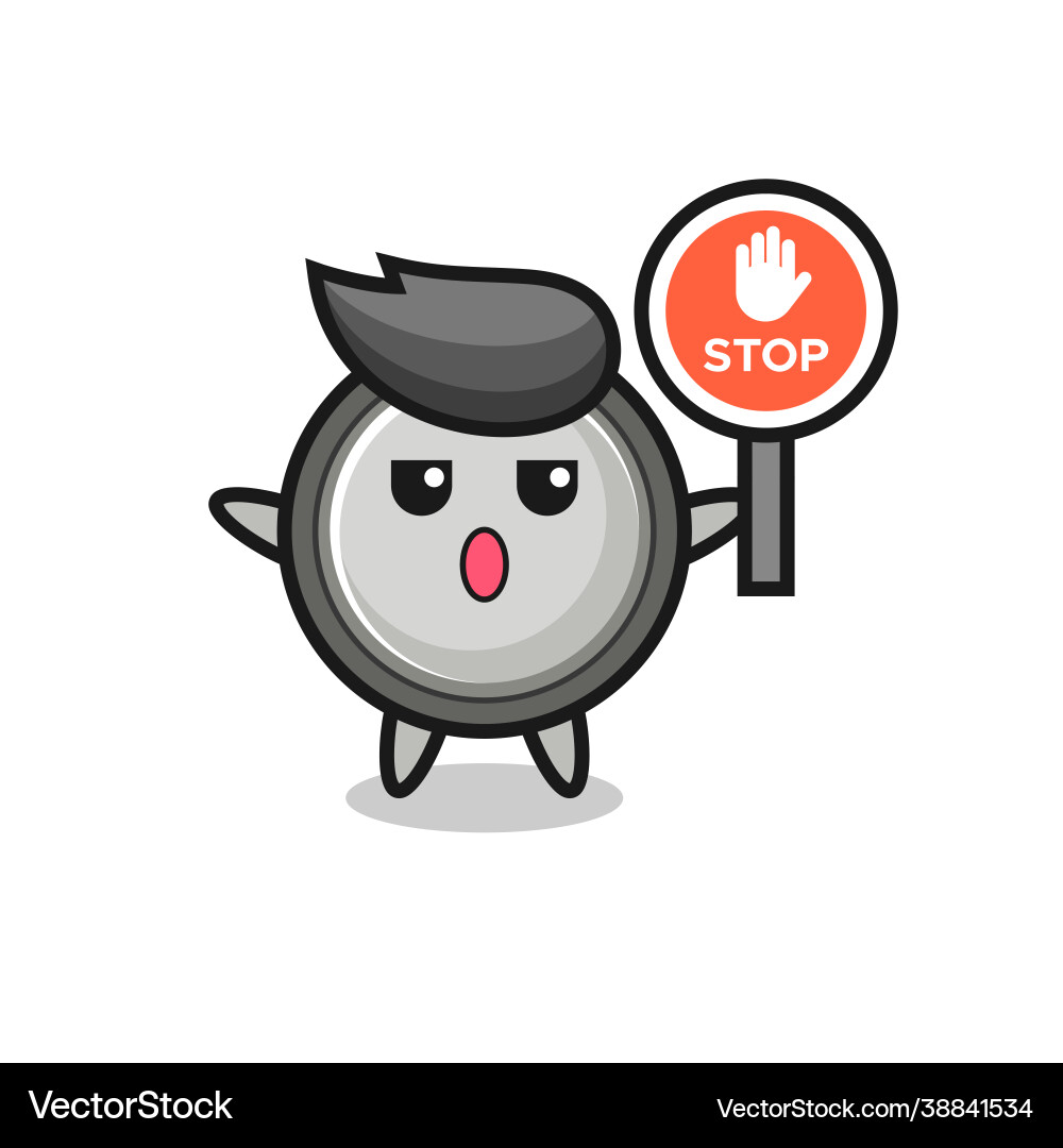 Button cell character holding a stop sign Vector Image
