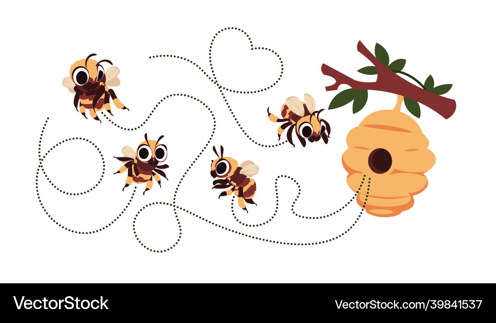 Bee trace cartoon flying honeybee dash route Vector Image