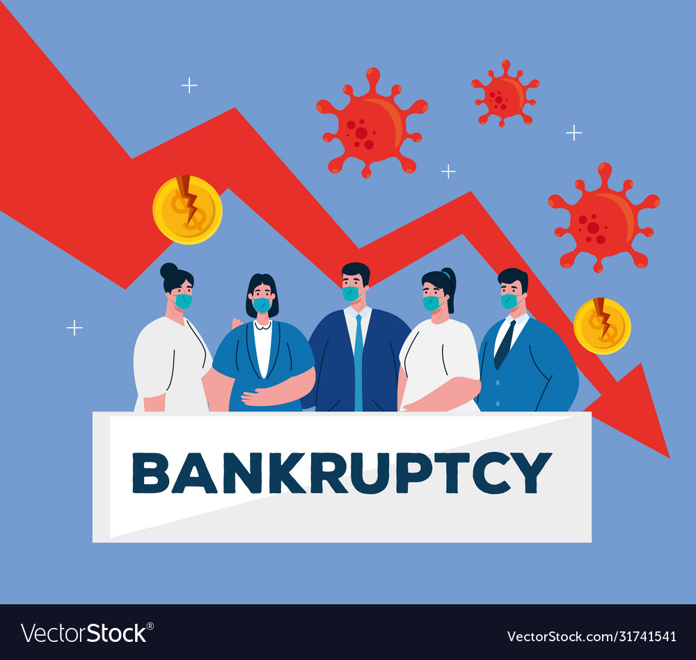 Businesspeople with masks and decrease arrow Vector Image