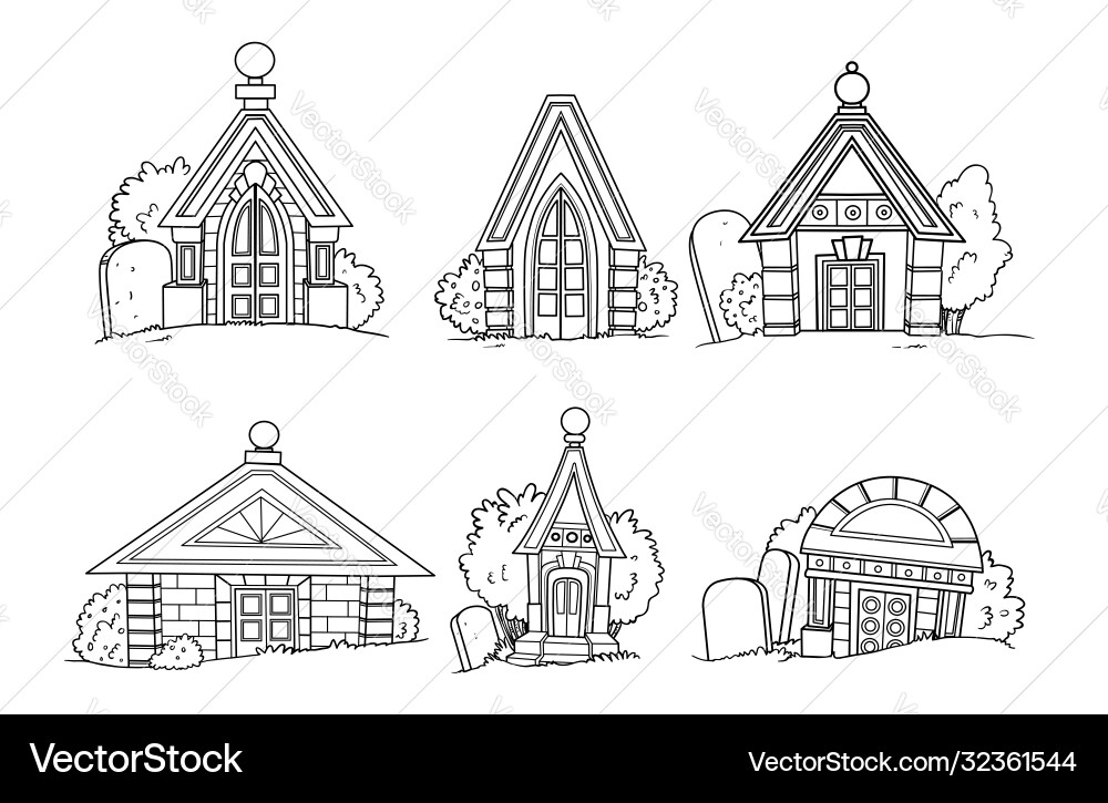 Set six linear crypt images for coloring Vector Image