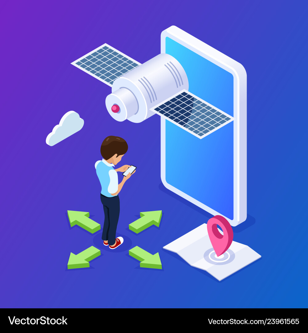 3d isometric mobile navigation concept person Vector Image